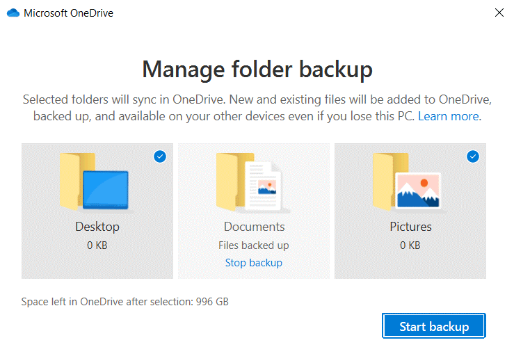 How To Use OneDrive And Configure A Backup Folder