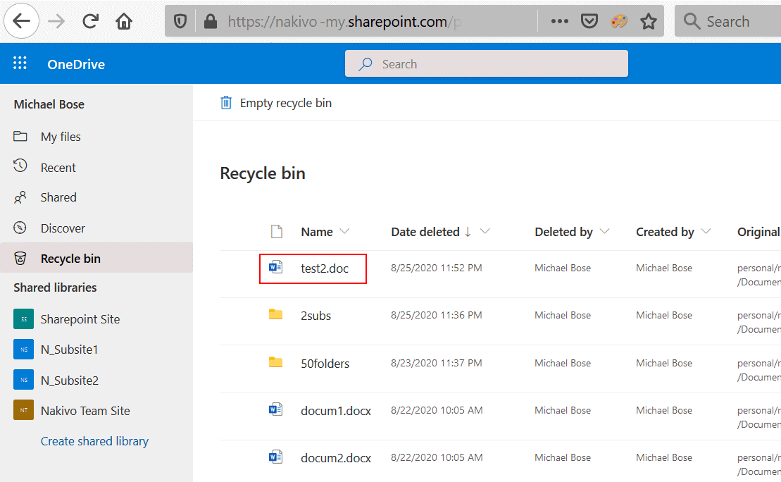 Recycle Bin In OneDrive