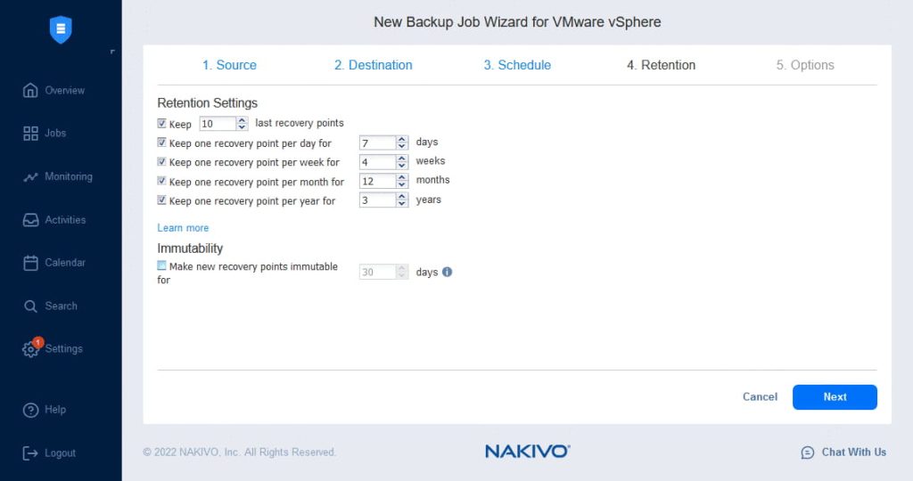 Backup Data Retention Policy Setup with NAKIVO
